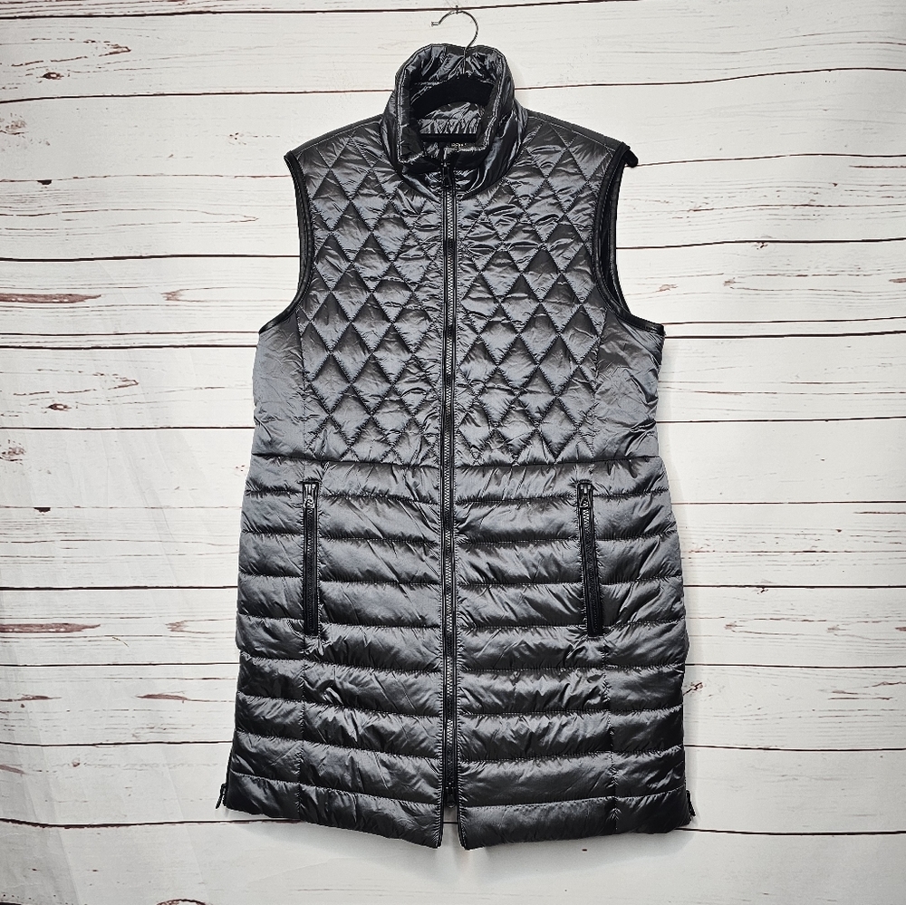 Renuar Silver Metallic Puffer Zip Front Vest - Gem